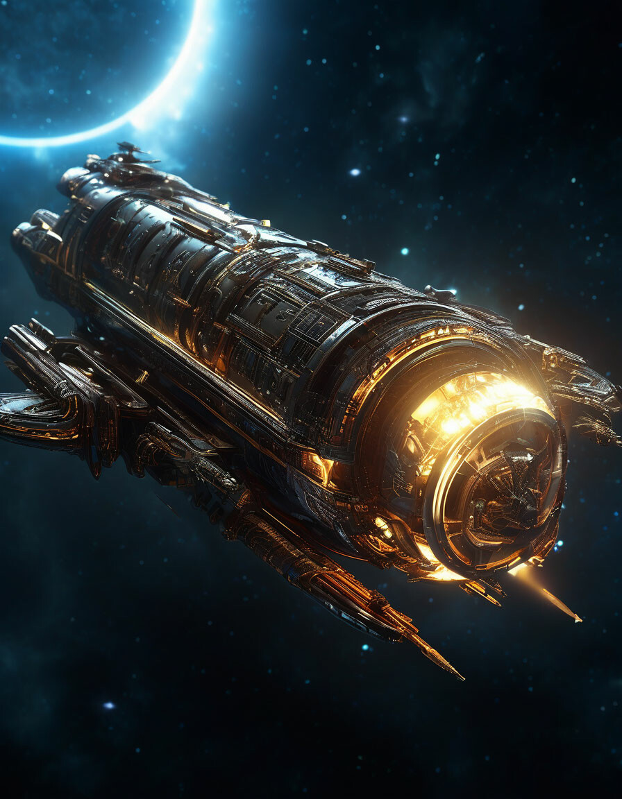 "🪐 antique spaceship alien civilization, deep space, magnetic ring ...