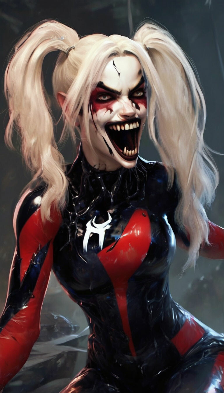 "🤍 Venom captured Harley Quinn's bat" — image created in Shedevrum