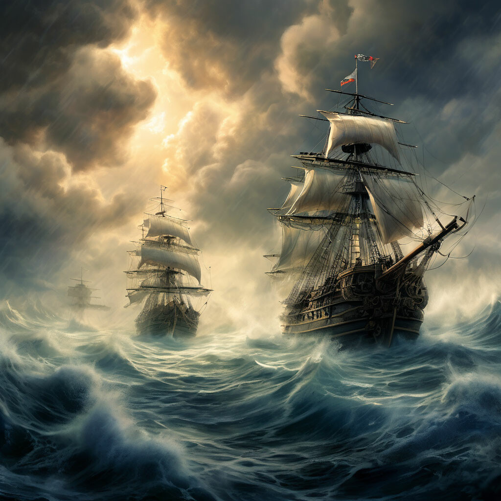"Battle of two pirate ships, clouds, …" — image created in Shedevrum