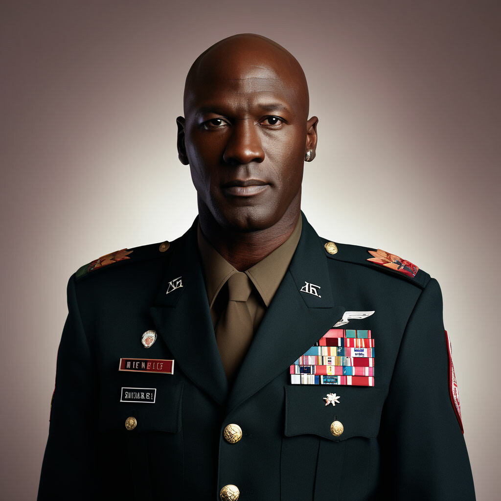 "Michael Jordan Lieutenant General" — image created in Shedevrum
