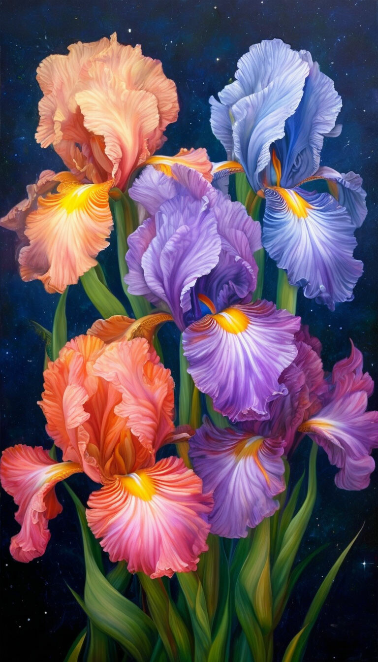 "Cosmic,pretty calibre of iris flowers…" — image created in Shedevrum