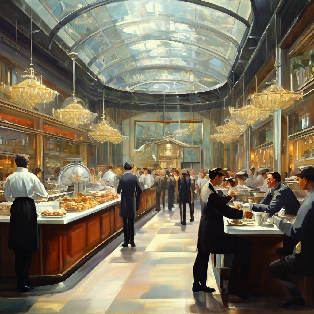 "Futuristic Moscow Stalinist Empire Soviet painting self-service dining ...