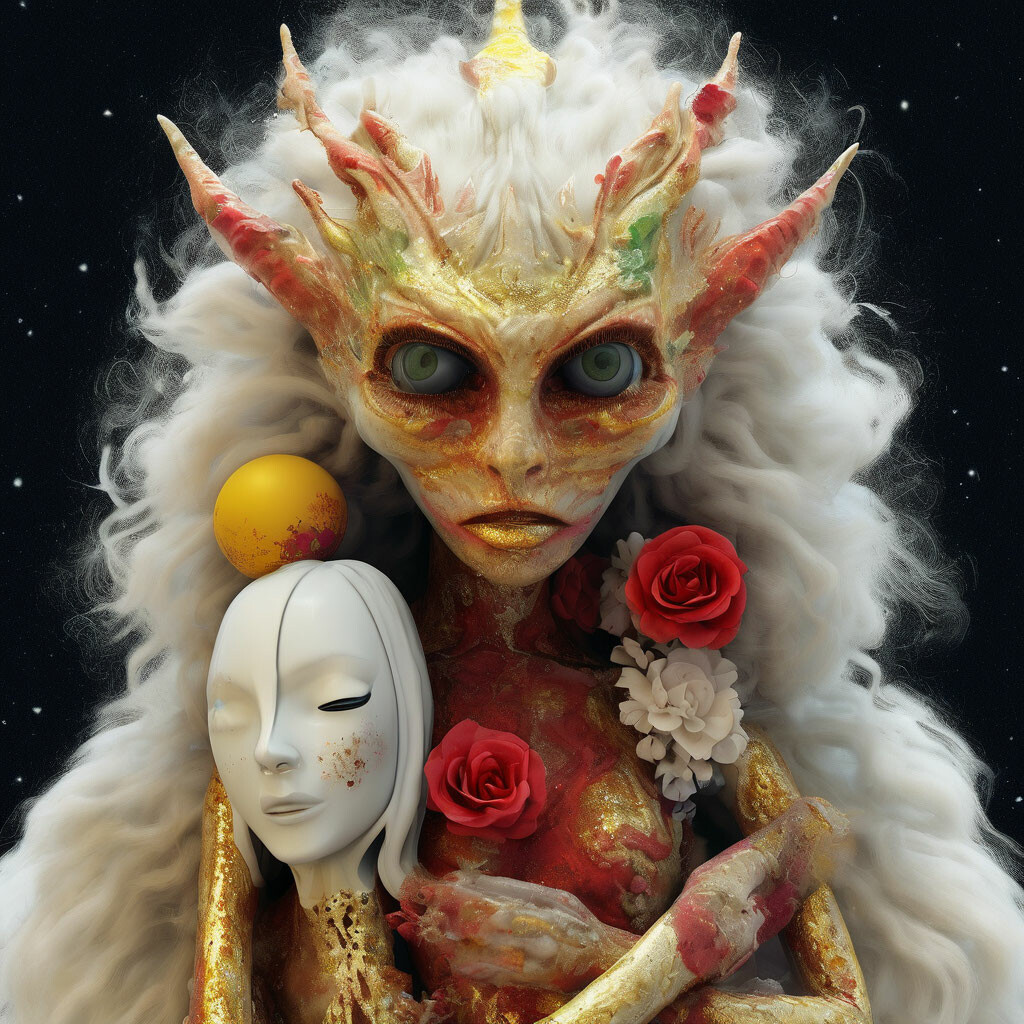 "Collage mutated 3d,poster,scary furry zoontropy hybrid girl+connected ...