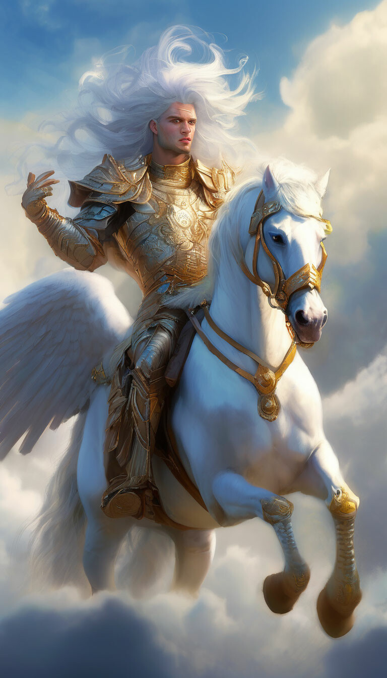 "The Royal Pegasus Rider" — image created in Shedevrum