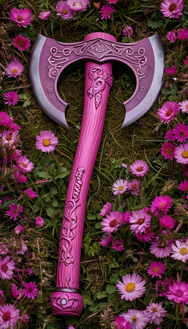 "Pink viking axe,pink, for girls, fabulous, detailed,realistic, lying ...