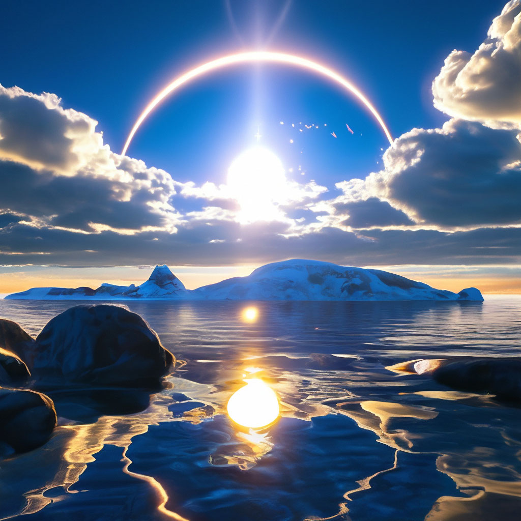 "Evening. Fractal pearl-amaranth clouds in the sky. Solar eclipse ...