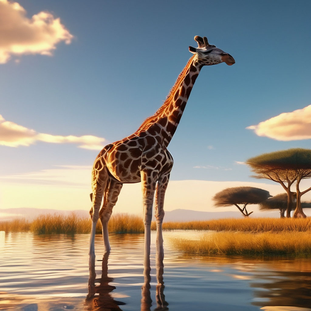 Far, far away, a giraffe roams on Lake Chad exquisite." — image created ...