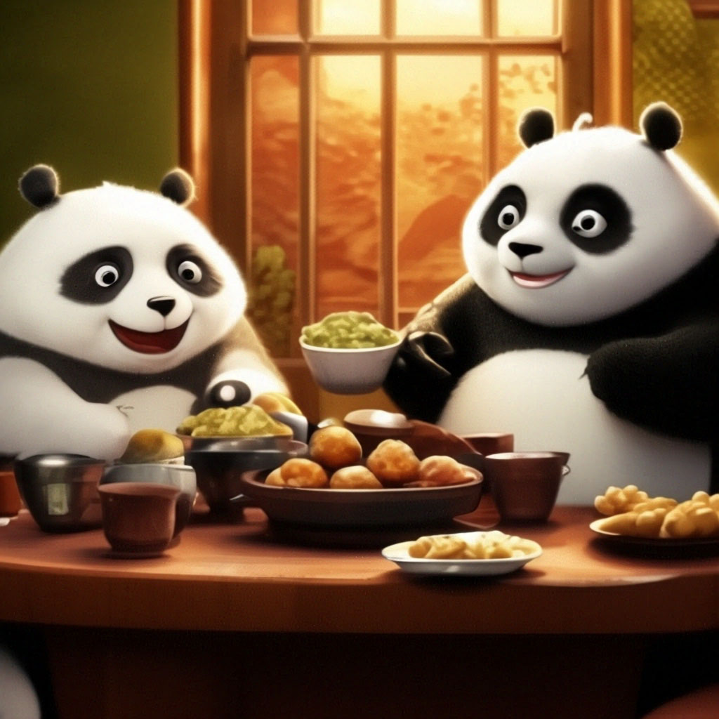 "Totoro and panda Po from cartoons are sitting opposite each other ...