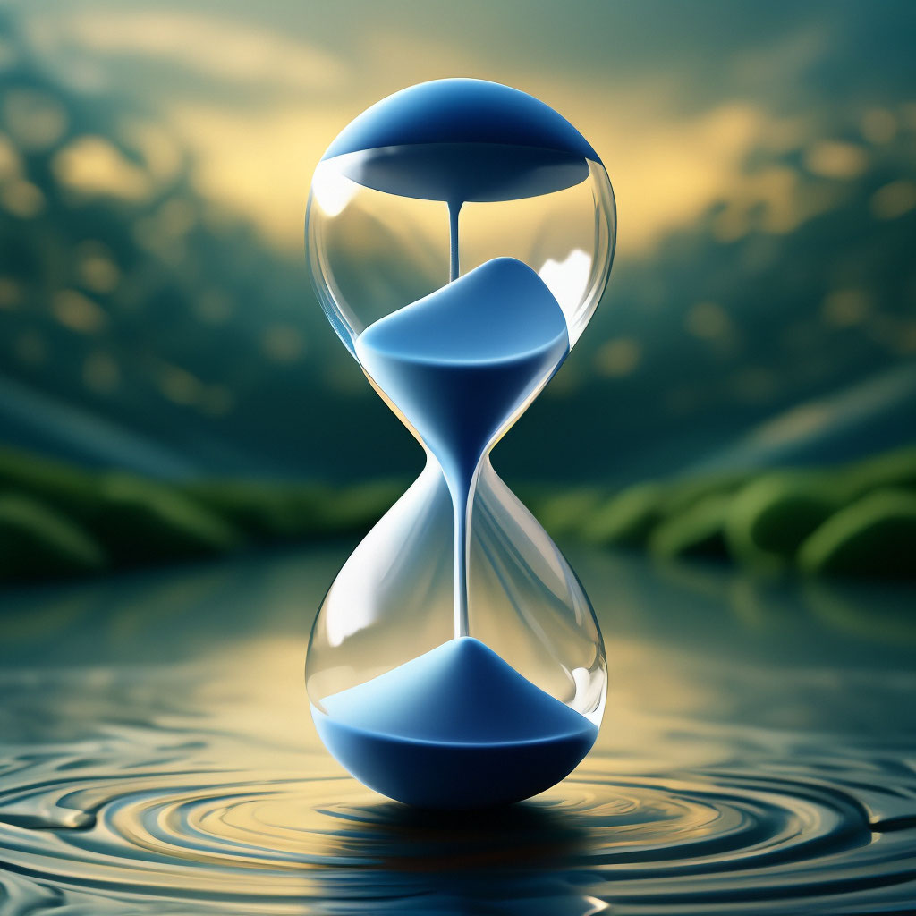 "A hand, hourglass, infinity symbol, blended together, periwinkle and ...