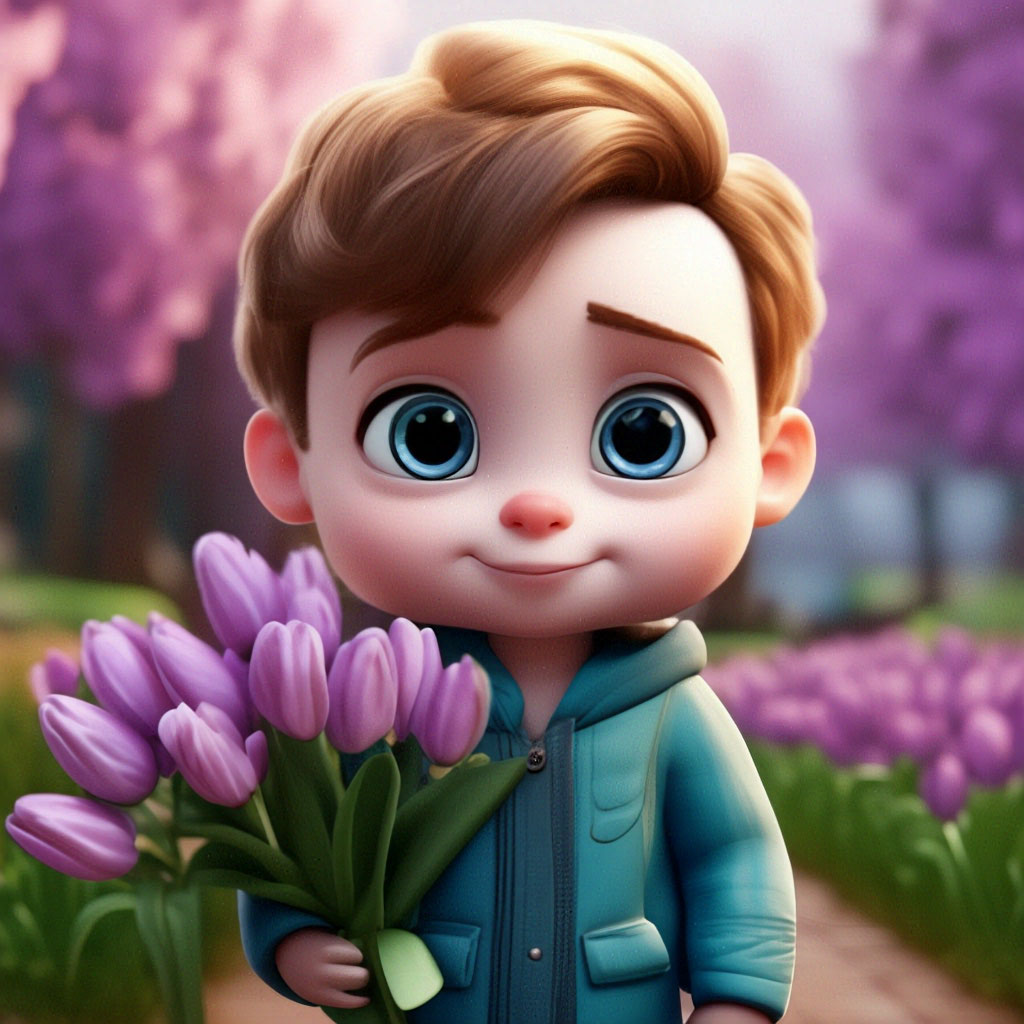 " Alyosha white cute big-eyed cartoon gute baby boy with a bouquet of ...