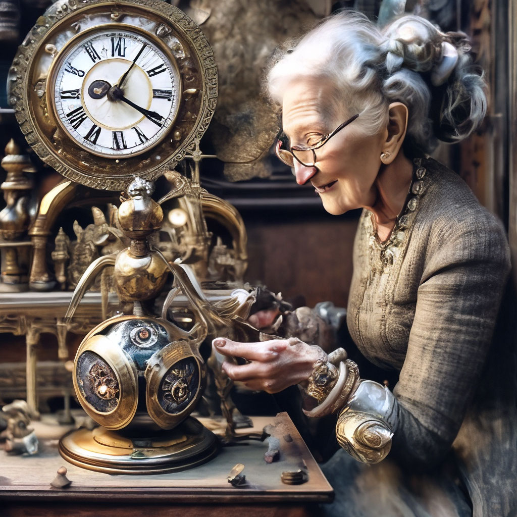 "The clockwork daughter of an old woman" — image created in Shedevrum