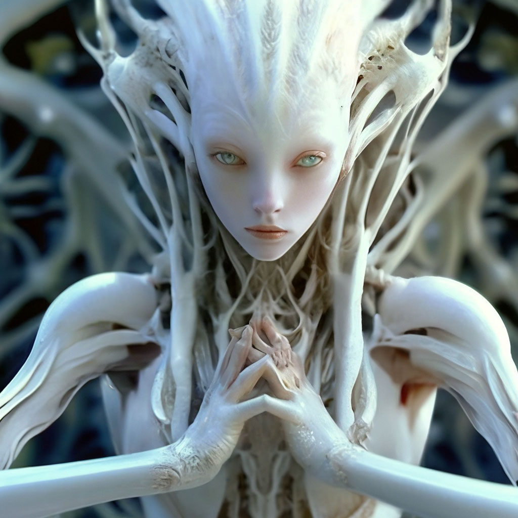 "Alien creature, albino, mirror reflection, fractals. white hair, white ...