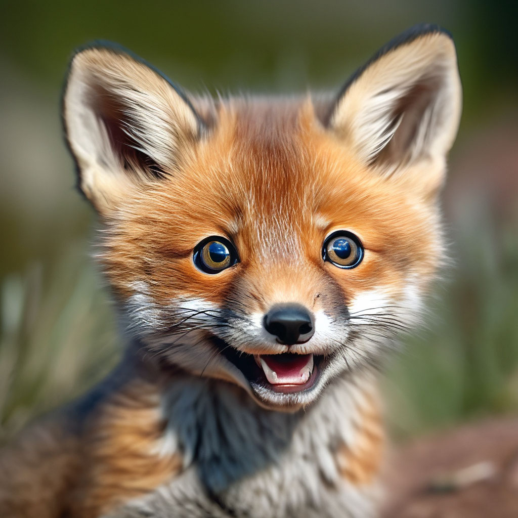 "Emotions. a small, very cunning fox cub. narrowed eyes, as if smiling ...