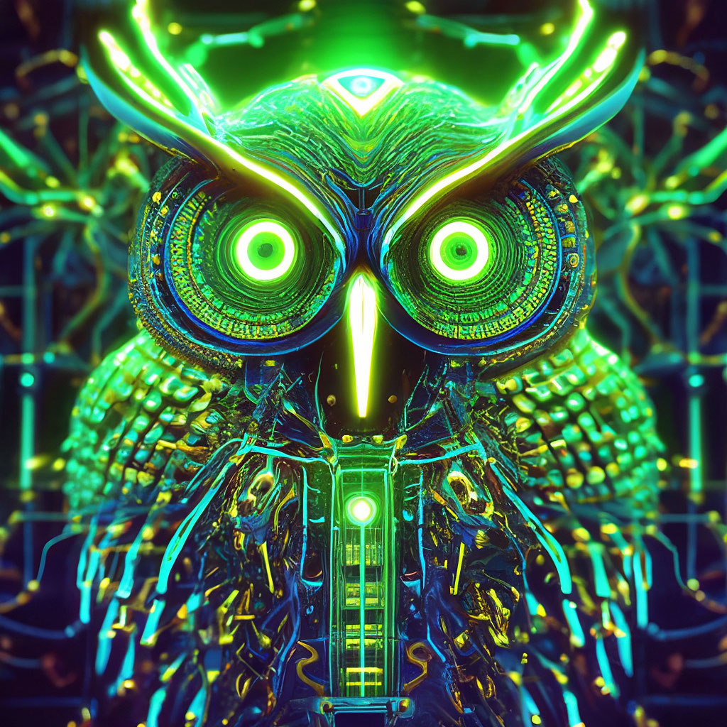 "Green Owl neural network brain …" — image created in Shedevrum