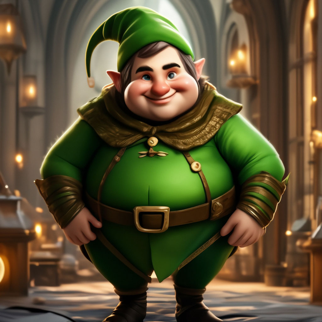 "A fat elf in green clothes" — image created in Shedevrum