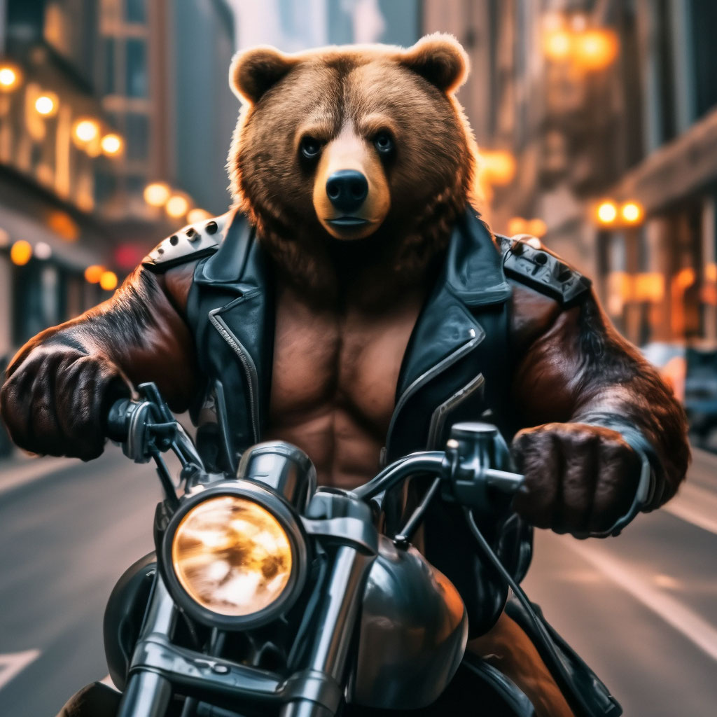 "A very cool biker bear pumped up" — image created in Shedevrum