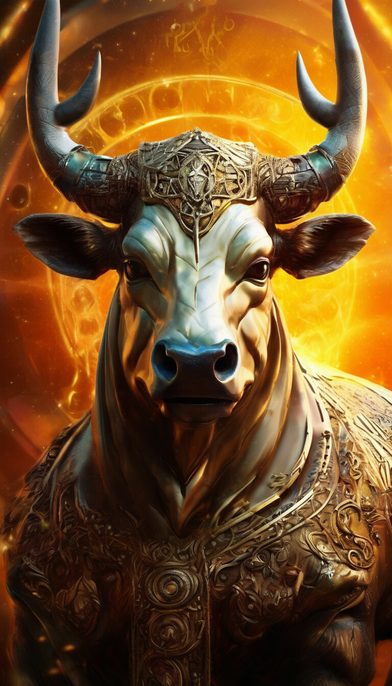 "Intense Taurus zodiac sign, bright sunny colors, complex details ...
