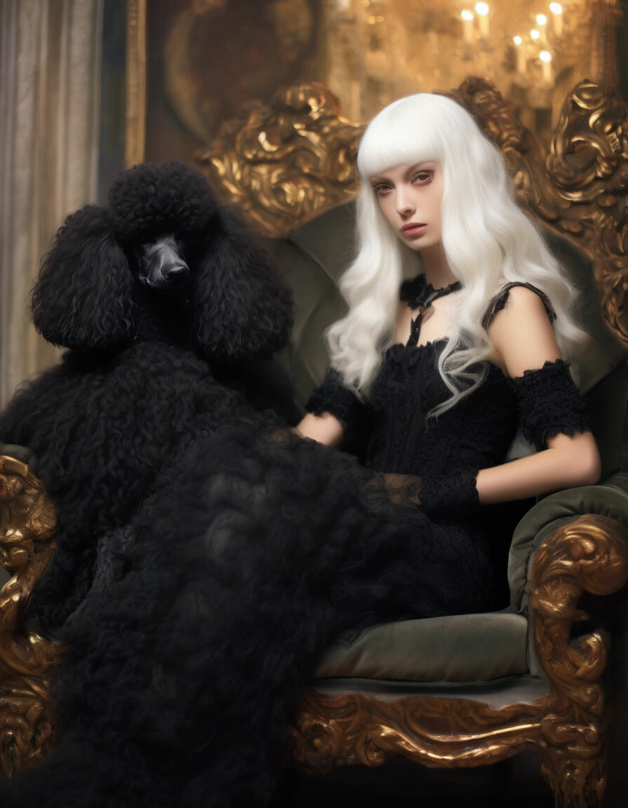 "Helen and Mephistopheles A girl and a poodle, A huge black poodle ...