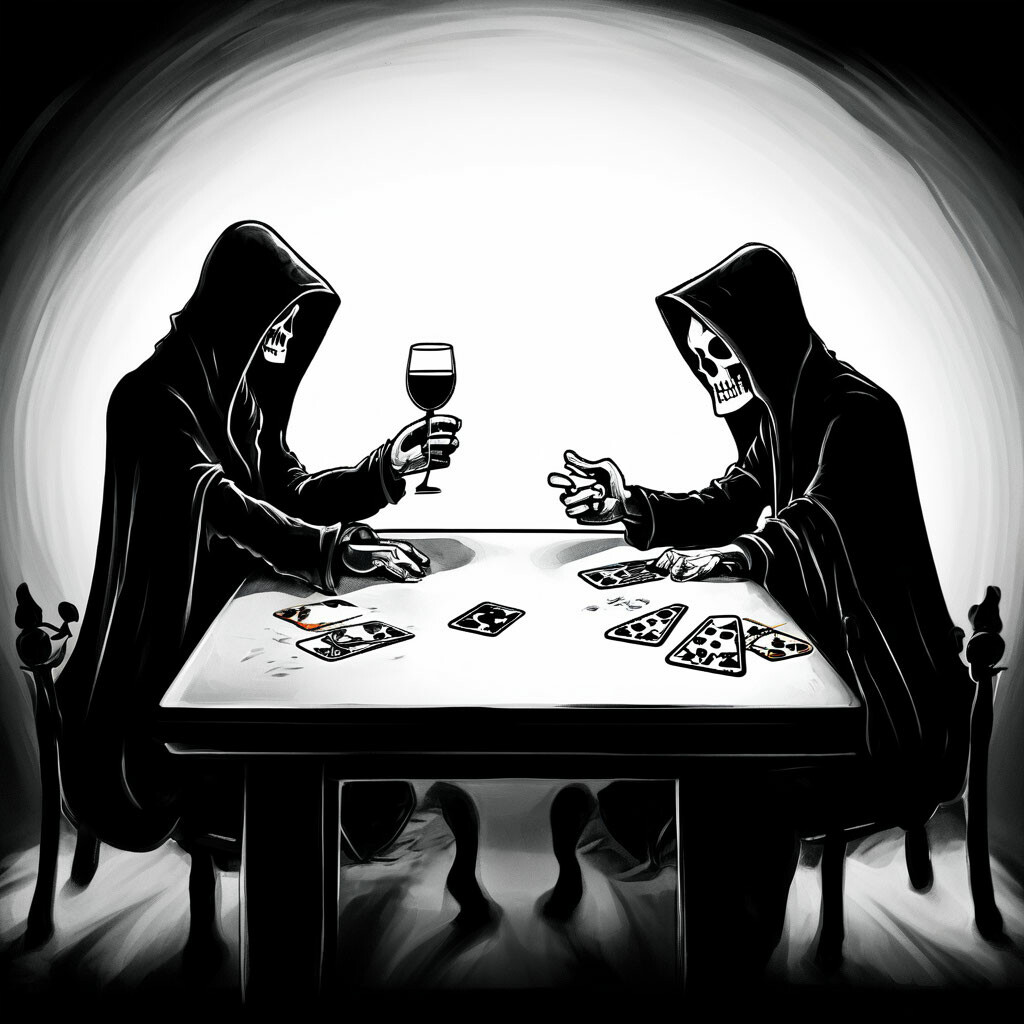 "Playing cards with deaths. A ghost in…" — image created in Shedevrum