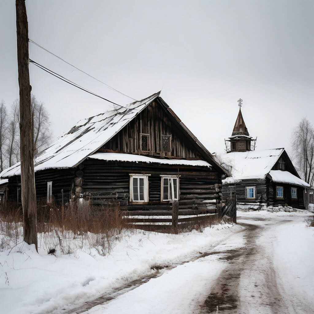 "A remote Russian village" — image created in Shedevrum