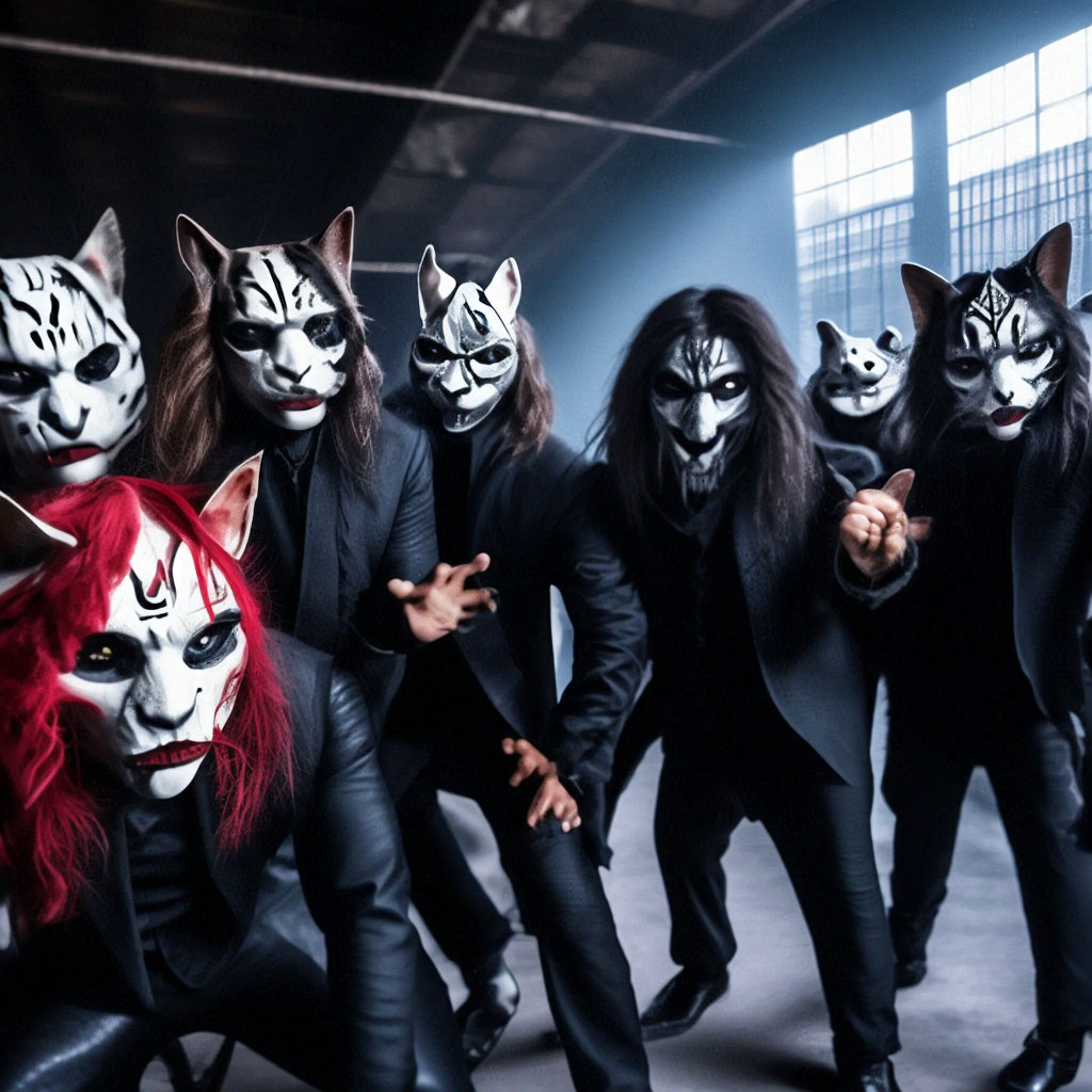 "Cats in masks slipknot rock concert" — image created in Shedevrum