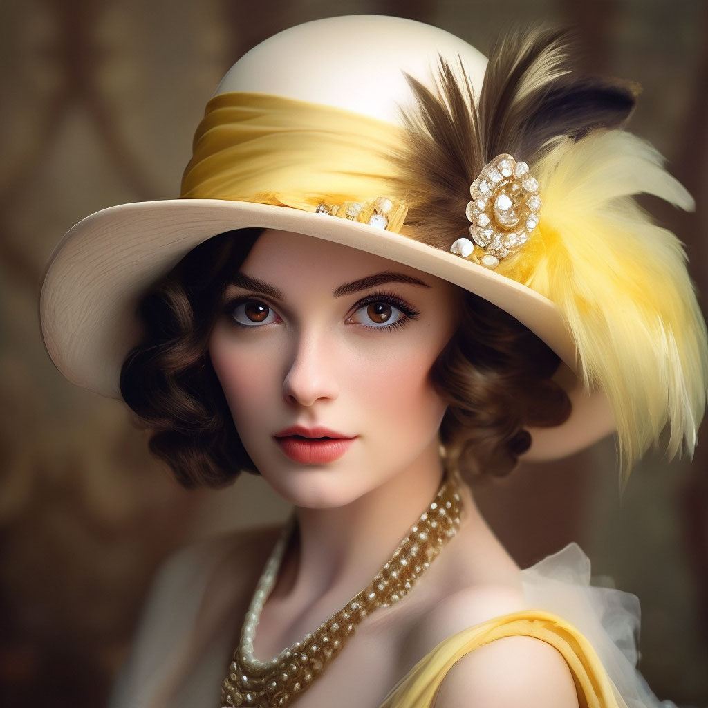 "Beautiful 1920 girl with huge brown eyes, smokey ice yellow chiffon ...