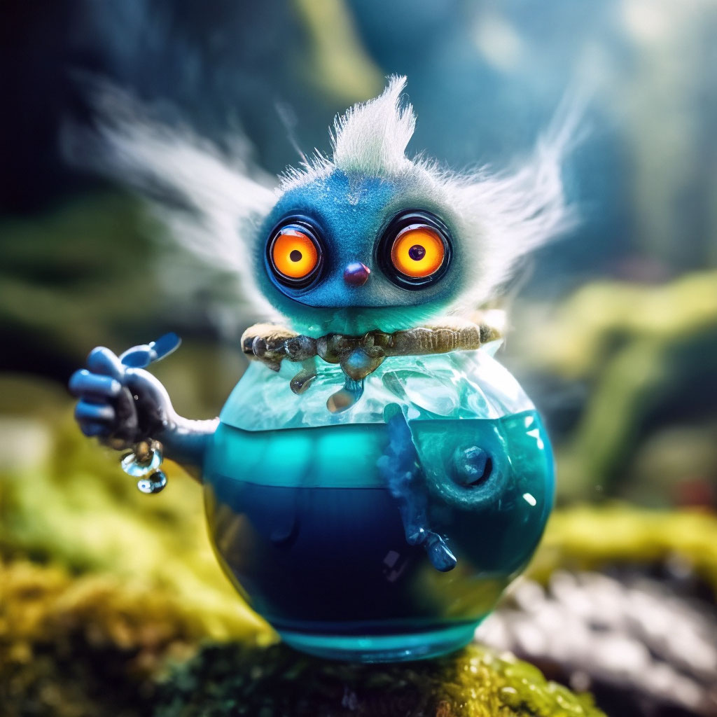 "A potion with an anthropomorphic, big-eyed creature" — image created ...