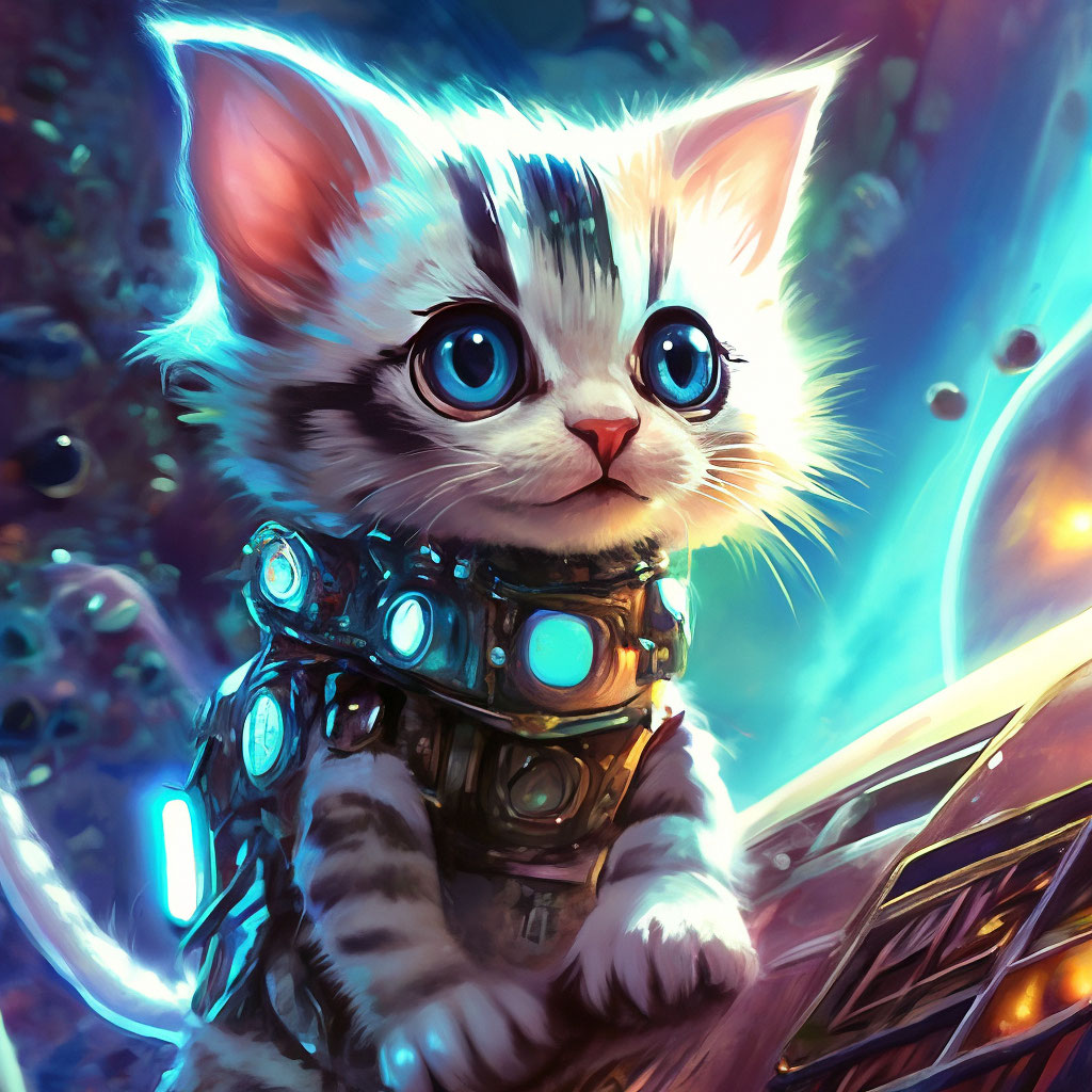 "A newly born extraterrestrial hybrid Grog + kitten looks at the ...