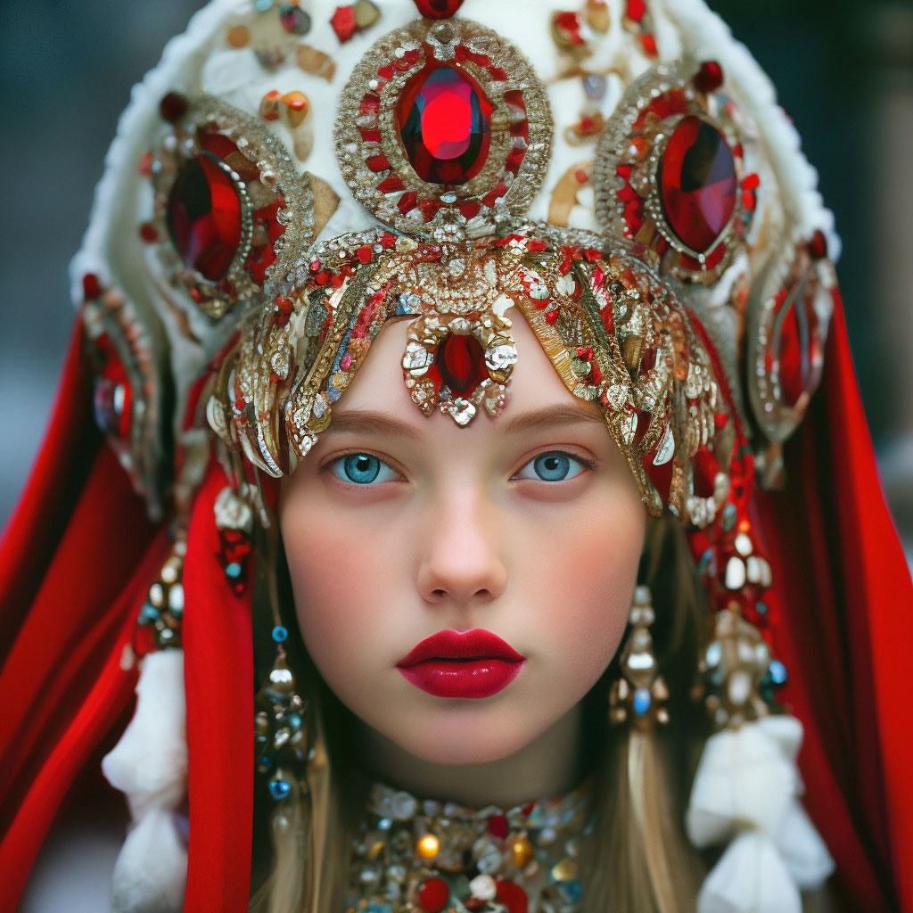 "The open look of the big eyes of a girl with beautiful skin and a ...