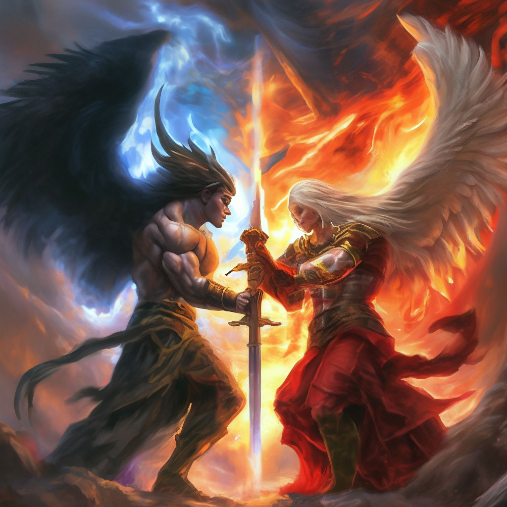 "Good conquers evil" — image created in Shedevrum