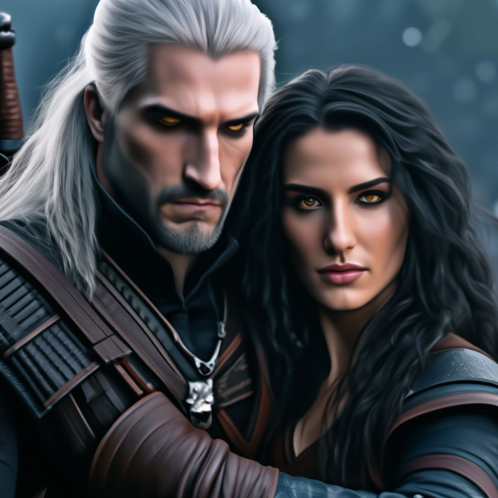 "Geralt and Jennifer, the Witcher, …" — image created in Shedevrum