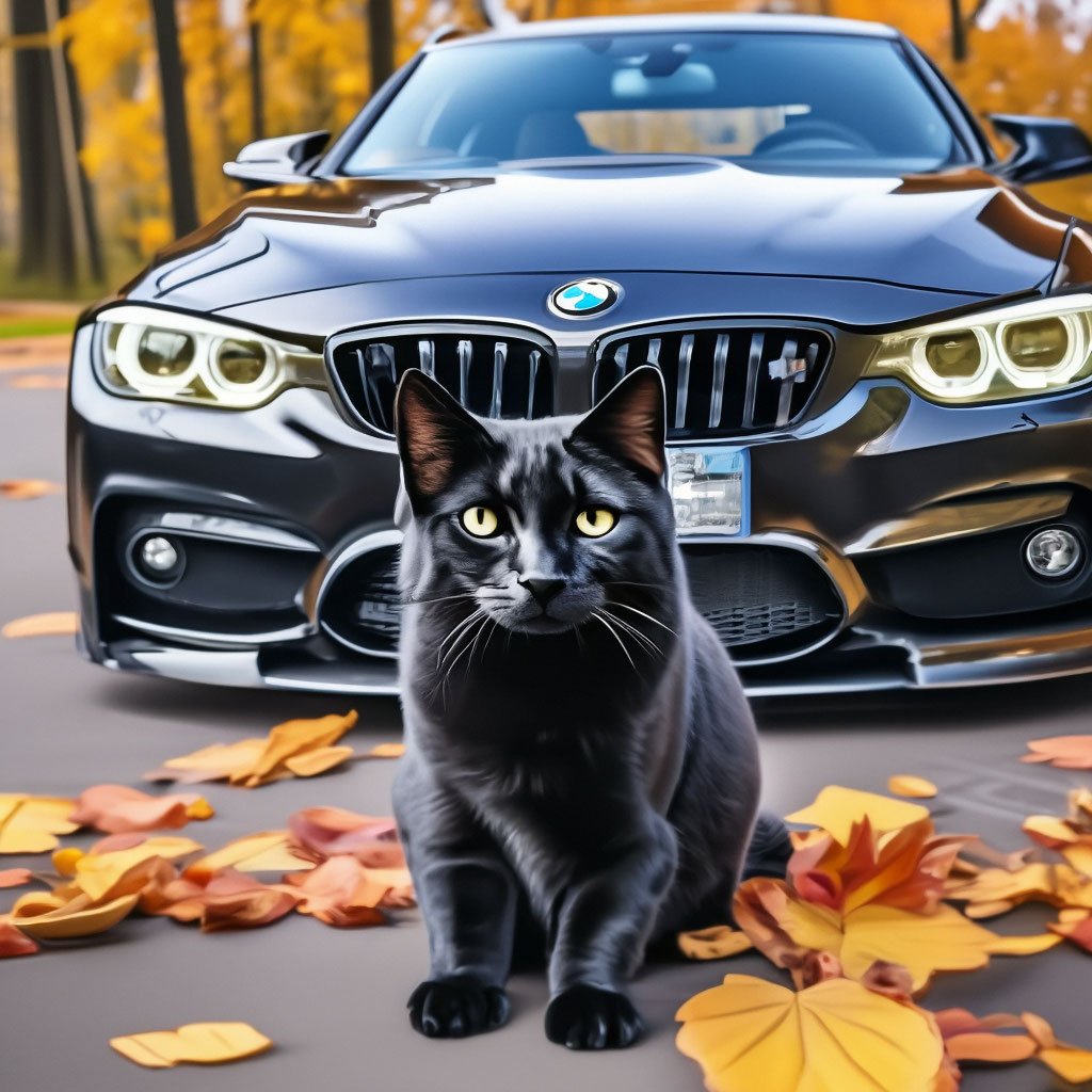"Bmw and cats" — image created in Shedevrum
