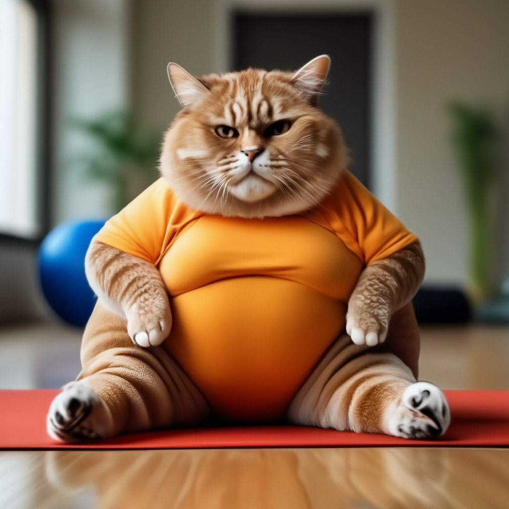 "A fat cat is an athlete, doing splits…" — image created in Shedevrum