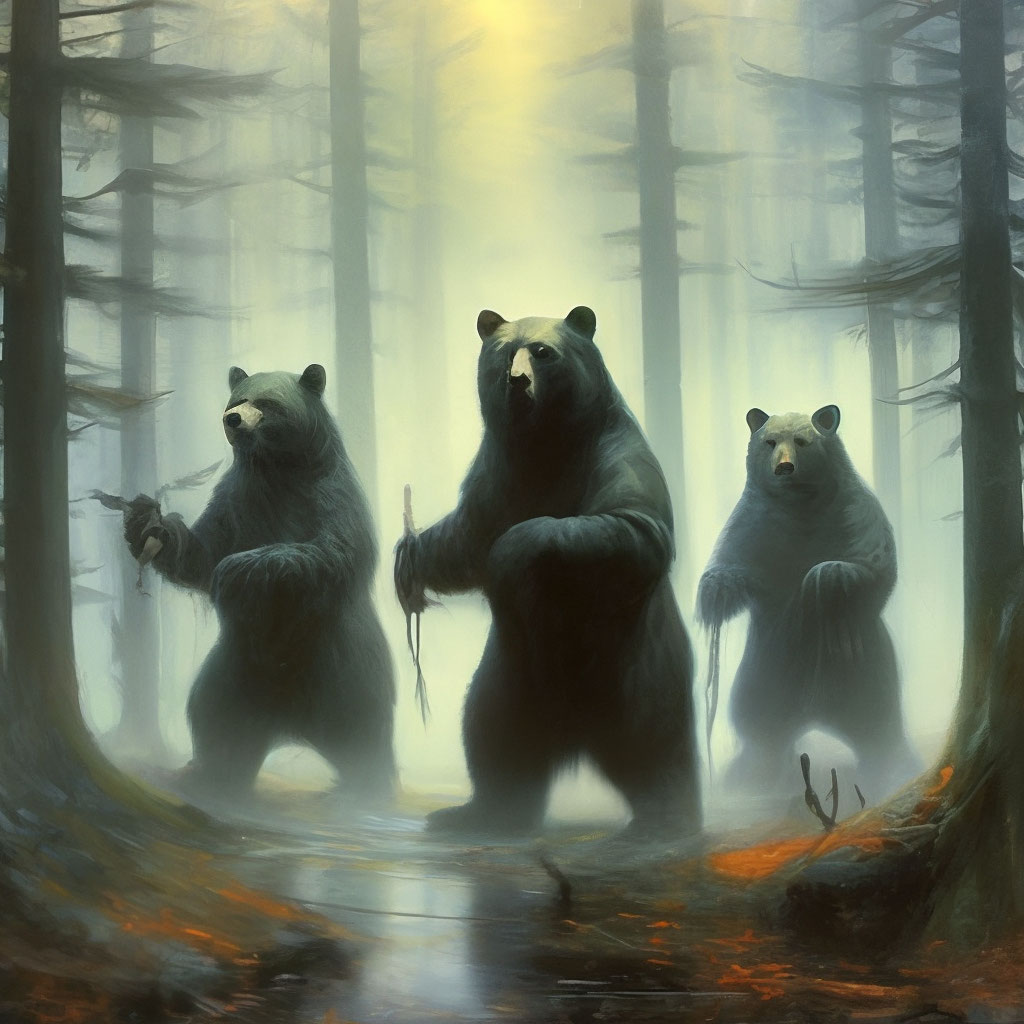 "Three bears in the forest in the …" — image created in Shedevrum