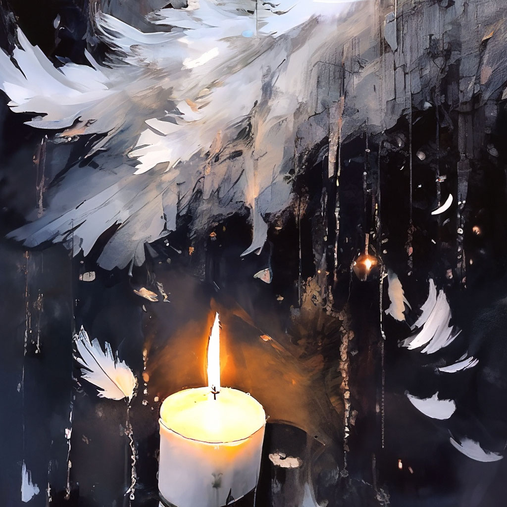 "🕯 haze,sadness,candle,black rose,m o l I t a,white feathers falling ...