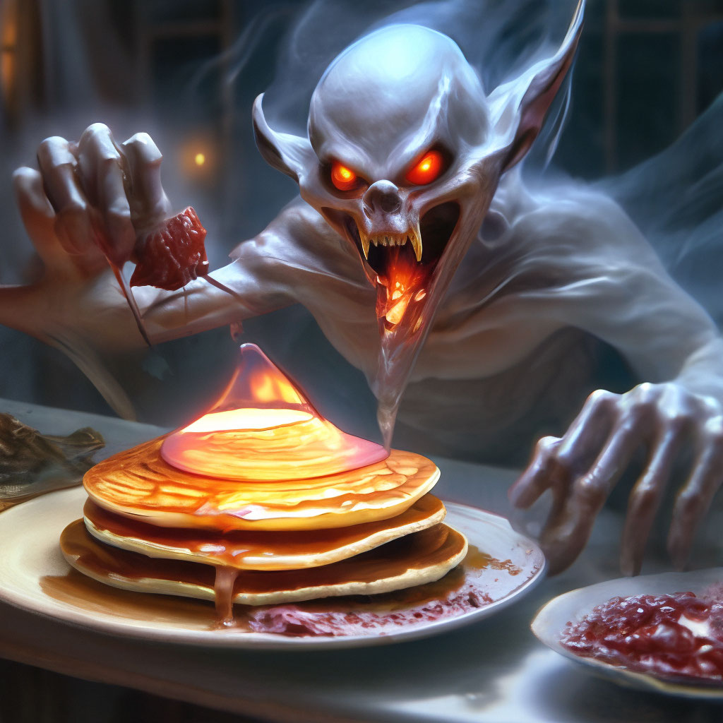 "K Demon stuffing ghostly fly pancakes with eyeballs , Madness ...