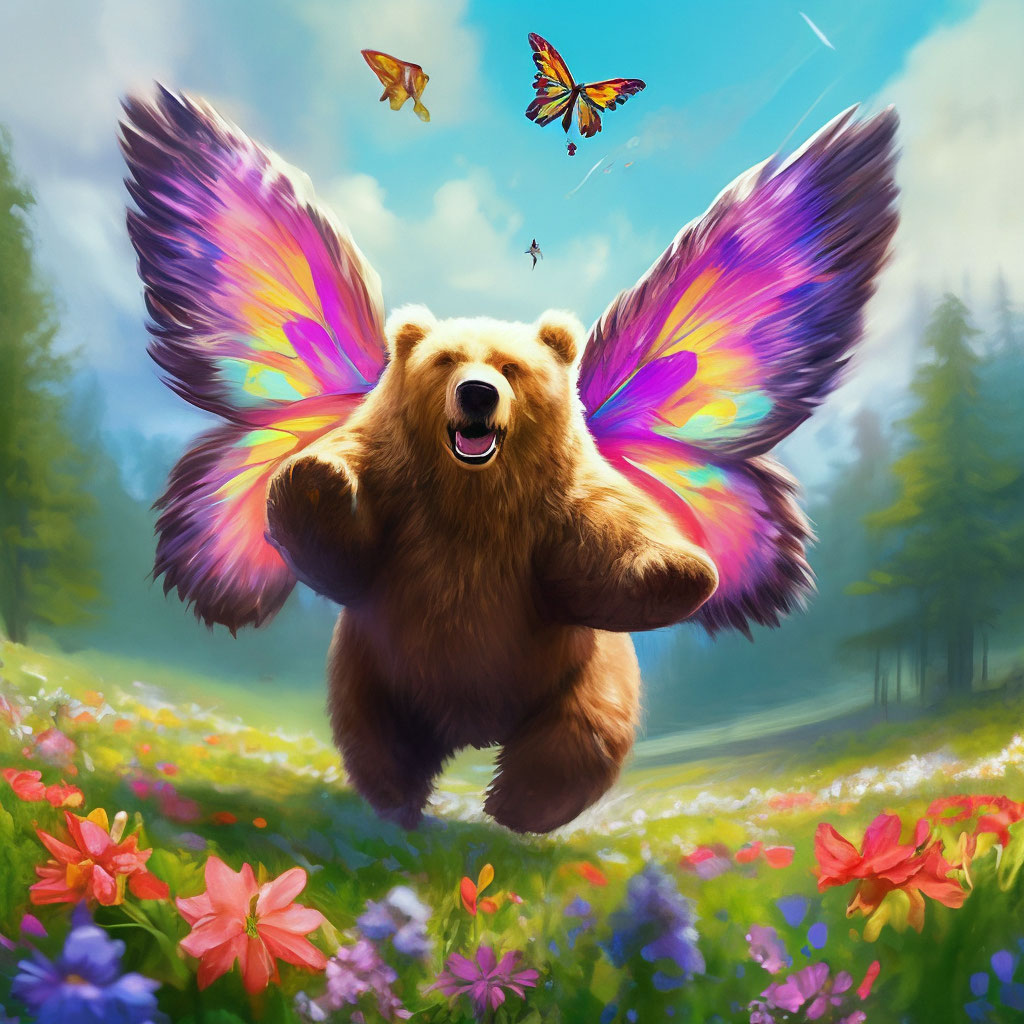 "Funny fluffy massive bear with big shaggy butterfly wings with ...