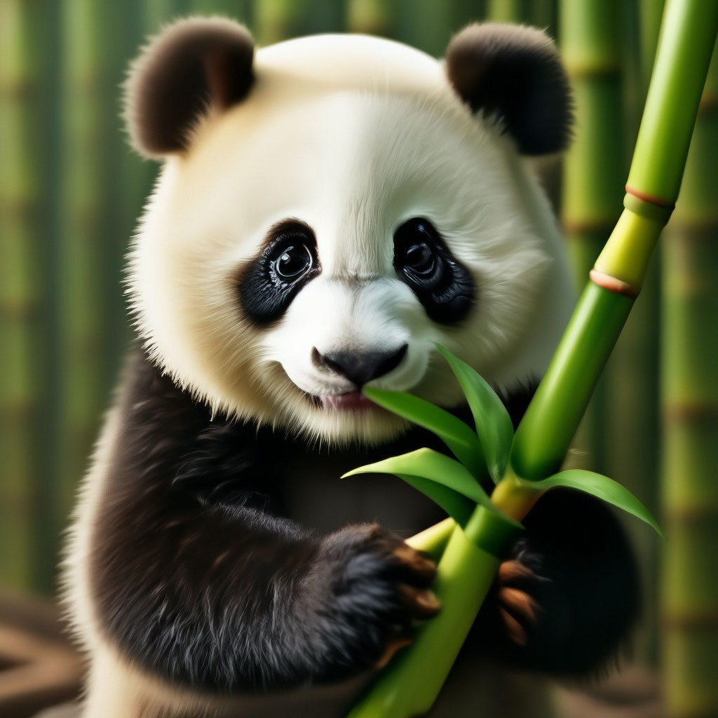 "↪ a cute little panda, holding a delicious juicy bamboo in her hands ...