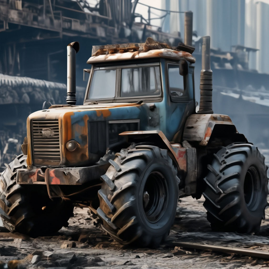 "T150 tractor in post-apocalyptic style" — image created in Shedevrum