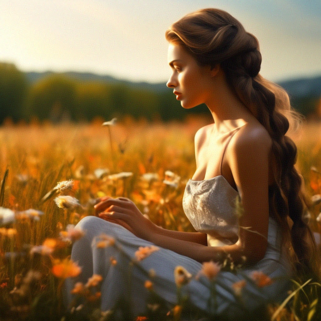 "Female beauty ️ a landscape field, a forest in the distance, a ...