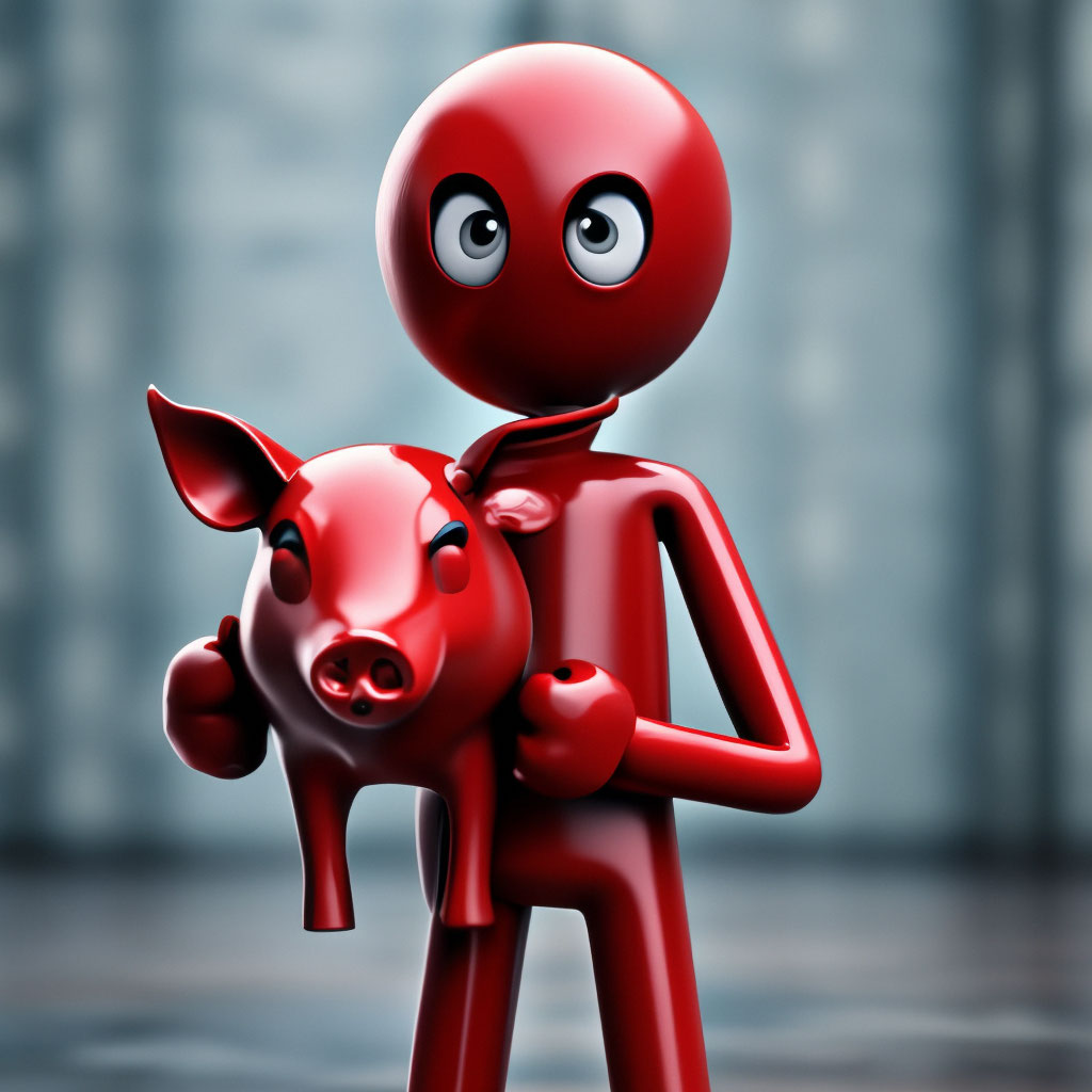 "The red stickman holds a pig in his hands.cartoon-like" — image ...