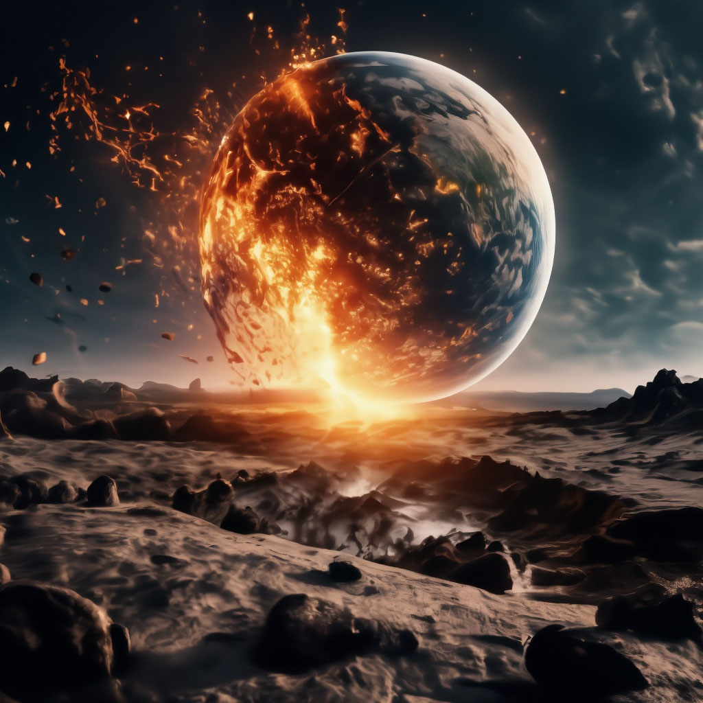 "View of the exploding earth from the Moon" — image created in Shedevrum
