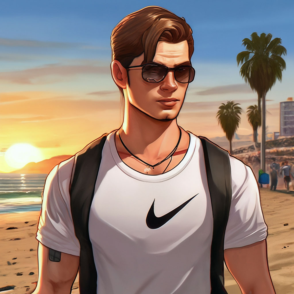 "Avatar in the style of hand-drawn GTA 5 screensavers is a wiry man of ...