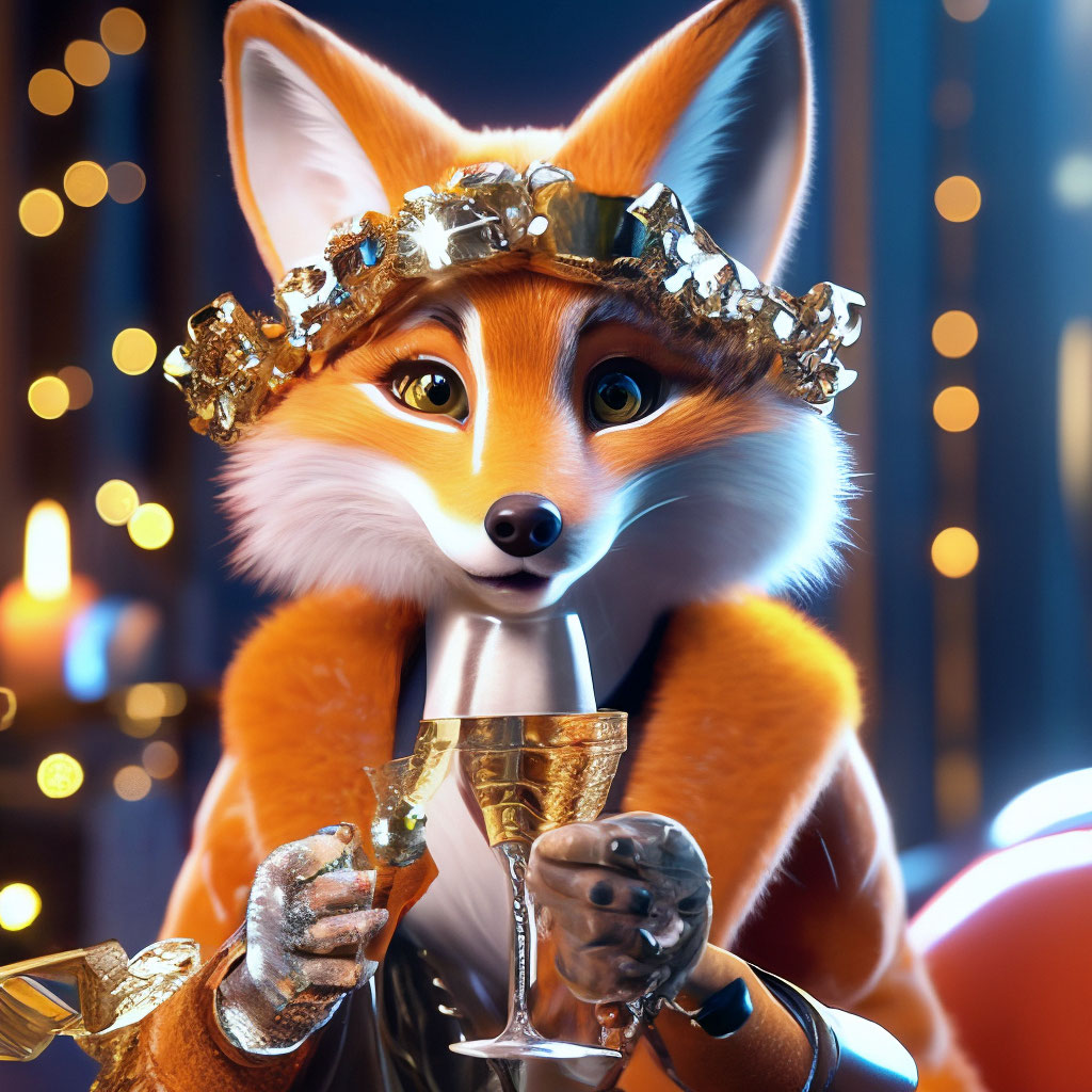 "A beautiful fox in jewelry and furs drinks champagne bright, juicy ...