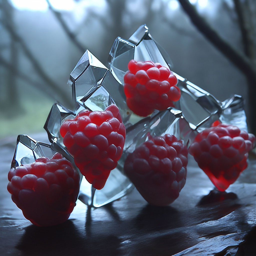 "Glass raspberries" — image created in Shedevrum