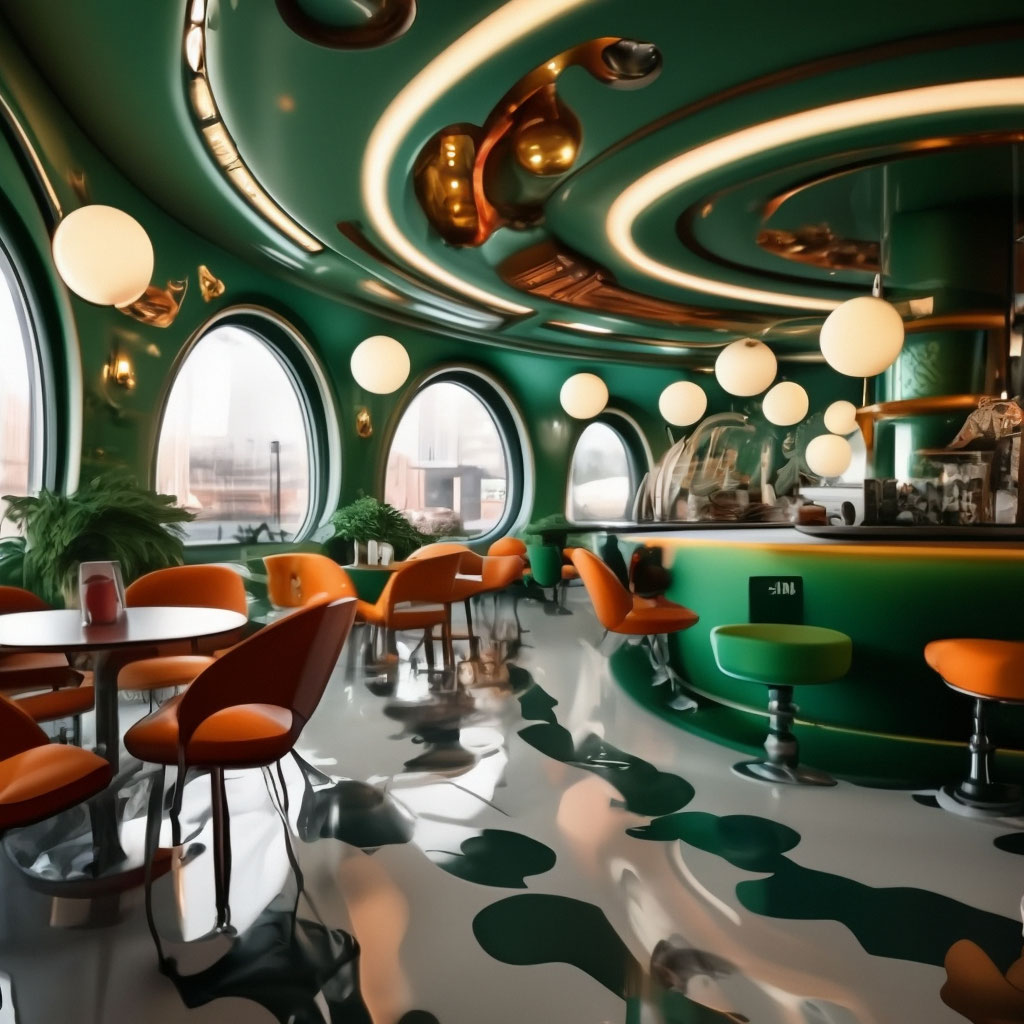 "An alien cafe in the style of the sixties" — image created in Shedevrum