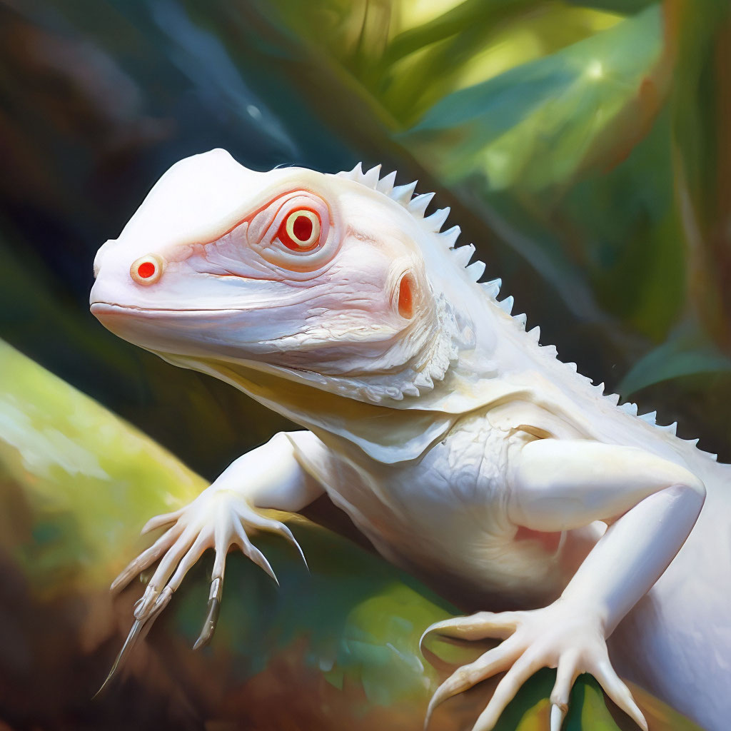 "White albino lizard with white eyes👍" — image created in Shedevrum