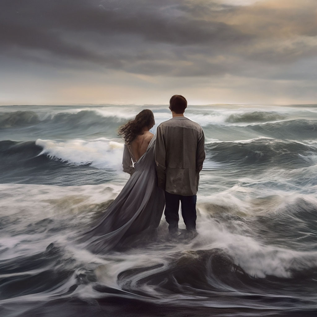"Art couple, surrealism, realistic photo. Against the background of the ...