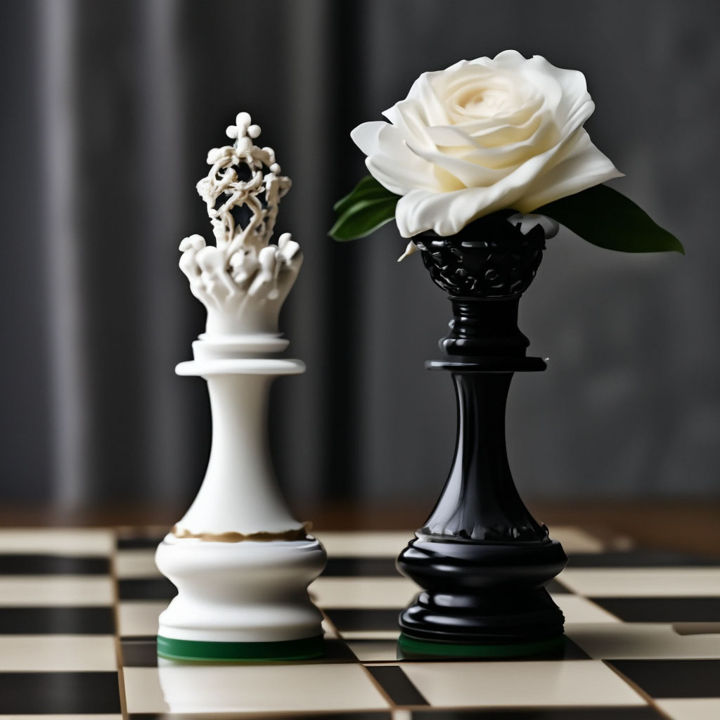 "Black and white beautiful floral anthropomorphic chess pieces one ...