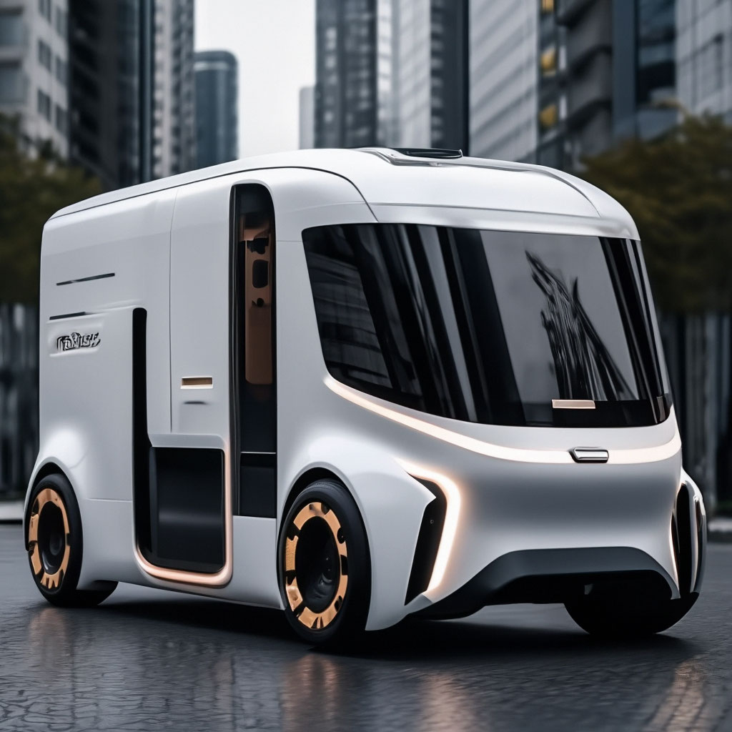 "Futuristic electric cargo vehicles" — image created in Shedevrum